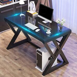 bingtoo computer desk glass top metal frame, 55.1" home office desks & workstation modern office writing gaming study work glass computer table desk