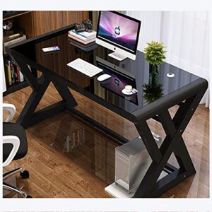 BINGTOO Computer Desk Glass Top Metal Frame, 55.1" Home Office Desks & Workstation Modern Office Writing Gaming Study Work Glass Computer Table Desk