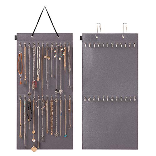 Necklace Holder Jewelry Organizer Hanging on Door Wall Mounted Necklace Holder for Girl Women 24 Hooks Organizer for Holding Jewelries 1 Pack (Gray)