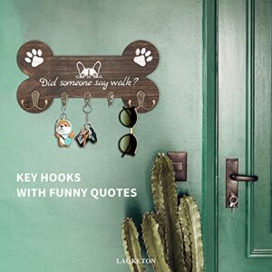 LAOKETON Bone Shape Key Holder - Dog Leash Holder with 5 Key Hooks Decorative for Wall, Cute Housewarming Gifts for Dog Owner & Lovers, 11.8'' x 5.9''(Brown)