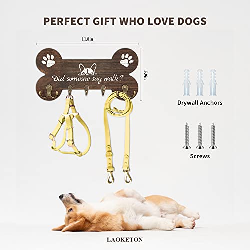 LAOKETON Bone Shape Key Holder - Dog Leash Holder with 5 Key Hooks Decorative for Wall, Cute Housewarming Gifts for Dog Owner & Lovers, 11.8'' x 5.9''(Brown)