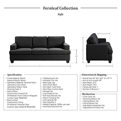 Lexicon Fernleaf Living Room Sofa, Black