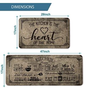 Artoid Mode Kitchen Quotes Kitchen Mats Set of 2, Seasonal The Kitchen is The Heart of The Home Cooking Sets Holiday Party Low-Profile Floor Mat for Home Kitchen - 17x29 and 17x47 Inch