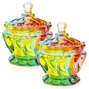 youeon set of 2 colorful glass candy dish with lids, 7 oz covered candy bowl, rainbow candy dish, jewelry dish, small decorative jars for candy buffet, kitchen, home, office desk