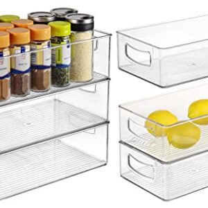 JOOFLI Vertical Stackable Refrigerator Pantry Organizer Bins, Set Of 6 Clear Plastic Storage Containers for Kitchen Countertops, Fridge, Cabinets, Bathroom, Bedroom BPA Free