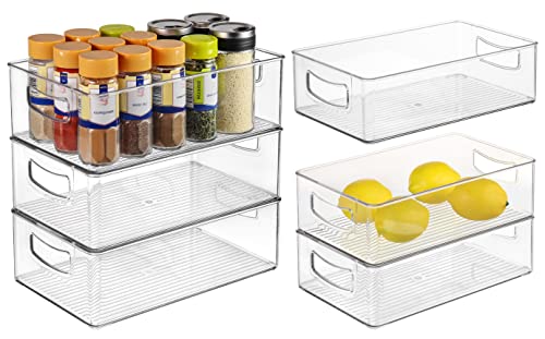 JOOFLI Vertical Stackable Refrigerator Pantry Organizer Bins, Set Of 6 Clear Plastic Storage Containers for Kitchen Countertops, Fridge, Cabinets, Bathroom, Bedroom BPA Free