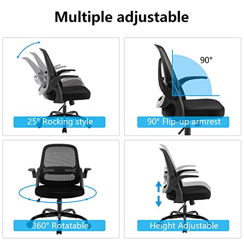 Office Chair, KERDOM Ergonomic Desk Chair, Breathable Mesh Computer Chair, Comfy Swivel Task Chair with Flip-up Armrests and Adjustable Height