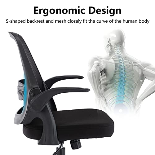 Office Chair, KERDOM Ergonomic Desk Chair, Breathable Mesh Computer Chair, Comfy Swivel Task Chair with Flip-up Armrests and Adjustable Height