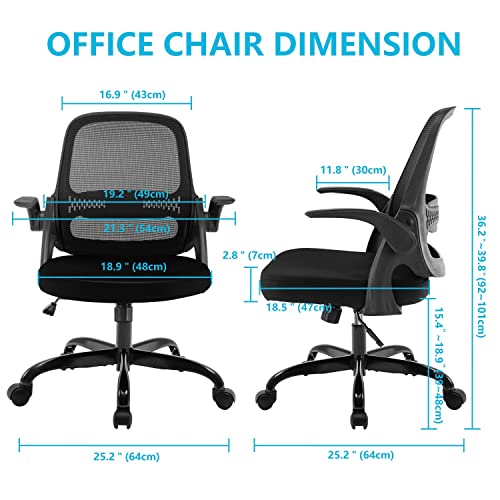 Office Chair, KERDOM Ergonomic Desk Chair, Breathable Mesh Computer Chair, Comfy Swivel Task Chair with Flip-up Armrests and Adjustable Height