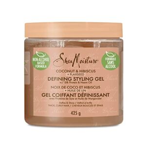 sheamoisture defining styling gel for thick, curly hair coconut and hibiscus paraben-free frizz control styling gel 15 oz