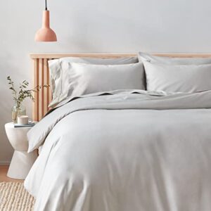 amazon aware 100% organic cotton 300 thread count duvet cover set - light gray, full/queen