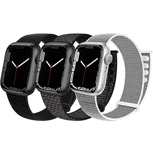 Geoumy 3 Pack Sport Nylon Bands Compatible with Apple Watch 44mm 40mm 41mm 42mm 38mm 45mm 49mm, Stretchy Loop Woven Braided Soft Women Men Strap Compatible for iWatch Series 8 7 6 5 4 3 2 1 SE Ultra