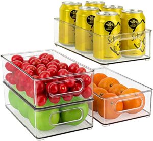 mlts fridge organizer | stackable storage bins clear plastic pantry rack refrigerator kitchen cabinet frozen pod dividers mini can holder food safe multiple use pack of 2