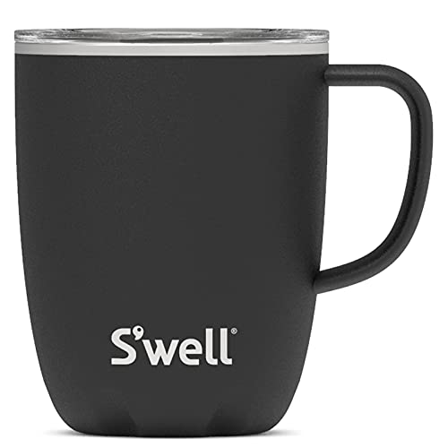 S'well Stainless Steel Travel Mug with Handle - 12oz - Onyx - Triple-Layered Vacuum-Insulated Container Designed to Keep Drinks Cold and Hot - BPA-Free Water Bottle