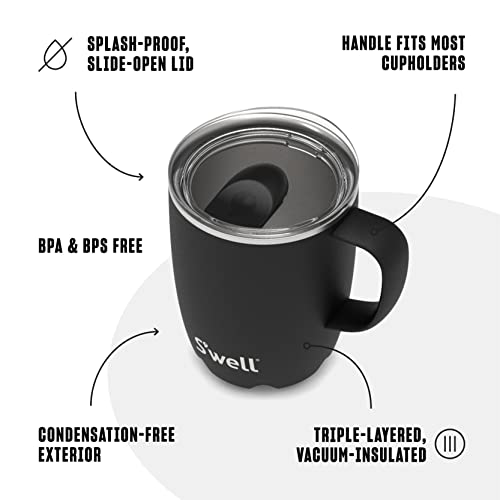 S'well Stainless Steel Travel Mug with Handle - 12oz - Onyx - Triple-Layered Vacuum-Insulated Container Designed to Keep Drinks Cold and Hot - BPA-Free Water Bottle