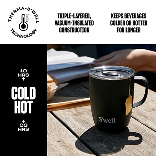 S'well Stainless Steel Travel Mug with Handle - 12oz - Onyx - Triple-Layered Vacuum-Insulated Container Designed to Keep Drinks Cold and Hot - BPA-Free Water Bottle