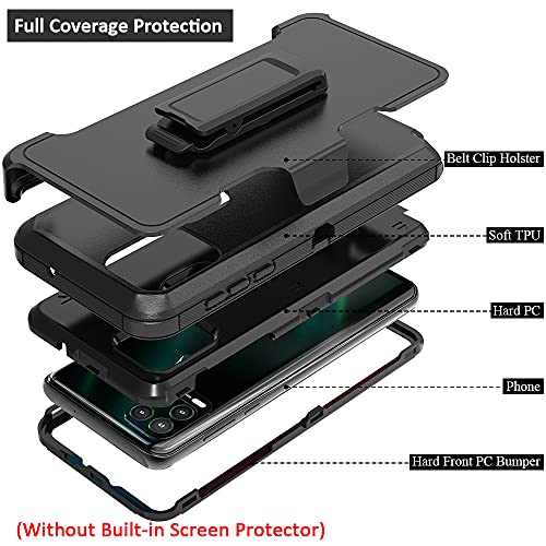 Compatible with Moto G Stylus 5G 2021 Case,with Screen Protectors,Heavy Duty Rugged Shockproof Full Body Protection Kickstand Case with Belt Clip Holster for Moto G Stylus 5G 2021 (Black)