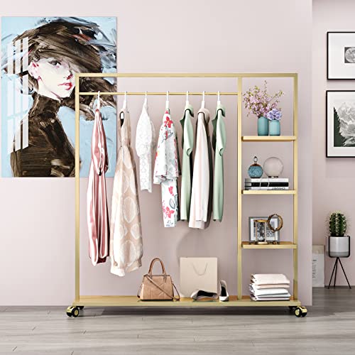 Smlttel Clothing Rack with Shelf,Boutiques Retail Display Clothing Rack,Heavy Duty Garment Rack,Multiple Uses Hanging Rack for Home and Retail(Gold)