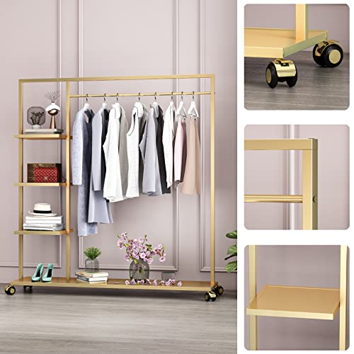 Smlttel Clothing Rack with Shelf,Boutiques Retail Display Clothing Rack,Heavy Duty Garment Rack,Multiple Uses Hanging Rack for Home and Retail(Gold)