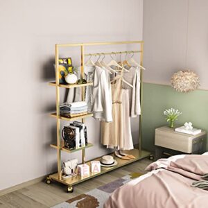 Smlttel Clothing Rack with Shelf,Boutiques Retail Display Clothing Rack,Heavy Duty Garment Rack,Multiple Uses Hanging Rack for Home and Retail(Gold)