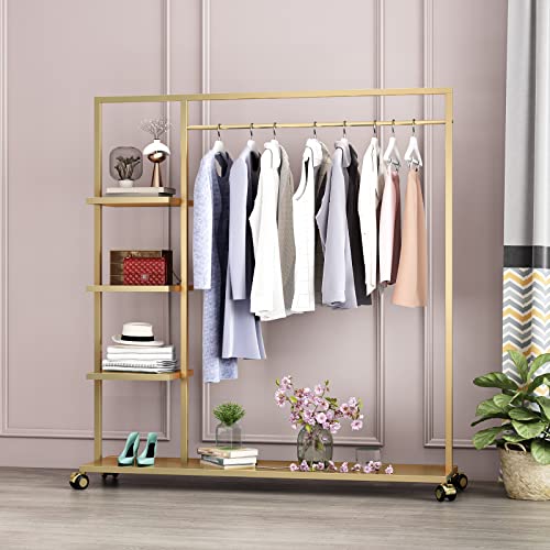 Smlttel Clothing Rack with Shelf,Boutiques Retail Display Clothing Rack,Heavy Duty Garment Rack,Multiple Uses Hanging Rack for Home and Retail(Gold)