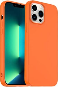 amytor designed for iphone 13 pro max case, silicone ultra slim shockproof phone case with soft anti-scratch microfiber lining, [enhanced camera protection] 6.7 inch (orange)