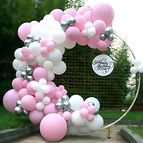 151 Pcs Pink and Silver Balloon Arch Garland Kit, Mothers Day Balloons Garland Kit 5" 12" 18" Light Pink White Silver Balloons Party Decorations.…