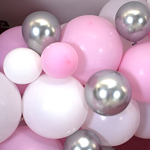 151 Pcs Pink and Silver Balloon Arch Garland Kit, Mothers Day Balloons Garland Kit 5" 12" 18" Light Pink White Silver Balloons Party Decorations.…