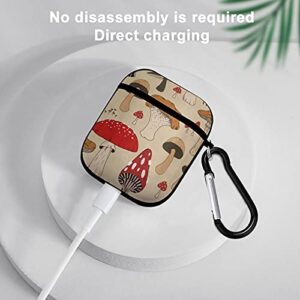 YouTary Various Mushroom Art Pattern Airpods 1 & 2 Case Cover, Apple AirPod Headphone Cover Unisex Personalized Shockproof Protective Wireless Charging Accessories with Keychain