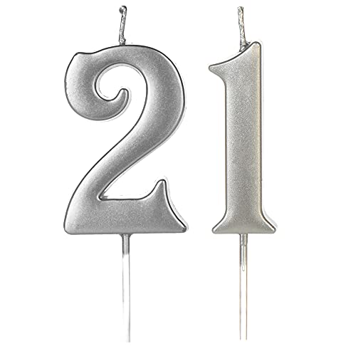 Silver 21st & 12th Birthday Candles for Cake, Number 21 12 1 2 Glitter Candle Party Anniversary Cakes Decoration for Kids Women or Men