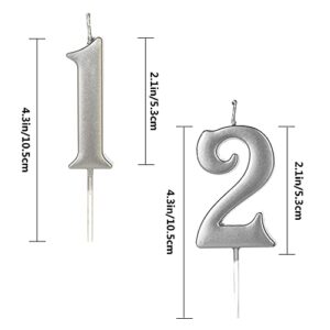 Silver 21st & 12th Birthday Candles for Cake, Number 21 12 1 2 Glitter Candle Party Anniversary Cakes Decoration for Kids Women or Men