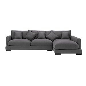 sectional sofa right hand facing dark grey fabric with 5 pillows