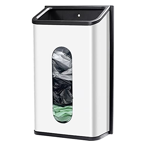 Upgraded Wall Mount Grocery Plastic Bag Holder, Dispenser with Extra-Wide & Easy-Access Openings,Anti-Fingerprint and Rustproof Matte White Finish