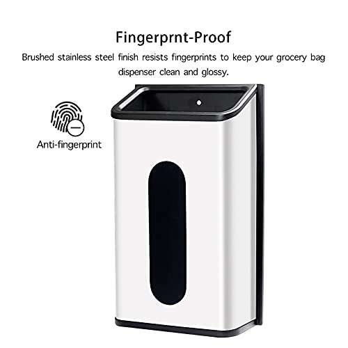 Upgraded Wall Mount Grocery Plastic Bag Holder, Dispenser with Extra-Wide & Easy-Access Openings,Anti-Fingerprint and Rustproof Matte White Finish