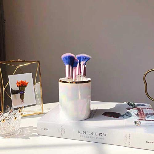 SIEBOLD Shine Gold Pencil Cup Colorful Desktop Holder,Sturdy Metal Frame With white Ceramic Pen Holder For Kitchen Appliance Holders(4.9'' - 3.54'')