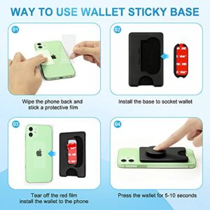 Adhesive Base for Pops Wallet, Detachable Sticky Back Replacement Compatible with Socket Wallet Plus, 2pcs Swappable Black Attachment Piece Plastic Sleeve with 3M Strip Sticker for Wallet+ & iPhone 14