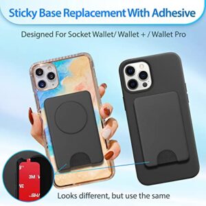 Adhesive Base for Pops Wallet, Detachable Sticky Back Replacement Compatible with Socket Wallet Plus, 2pcs Swappable Black Attachment Piece Plastic Sleeve with 3M Strip Sticker for Wallet+ & iPhone 14