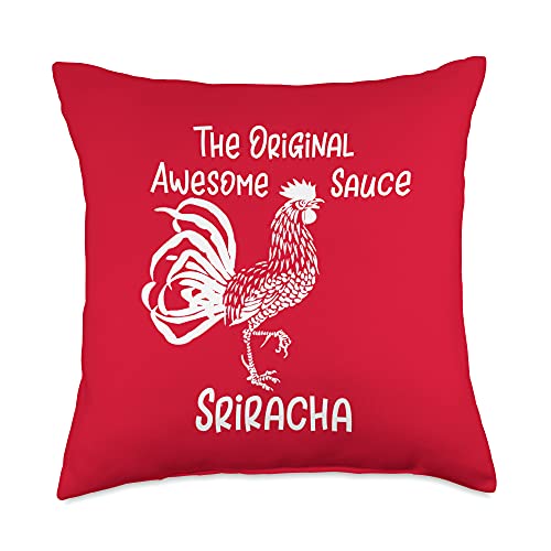 Original Awesome Sauce Sriracha Design Co Long Sleeve Sriracha The Original Awesome Sauce Rooster Throw Pillow, 18x18, Multicolor