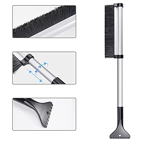 Extendable 24 Inch Snow Brush and Ice Scraper for Cars Trucks Vans and SUVs, Retracts from 24" to 17" for Easy Storage