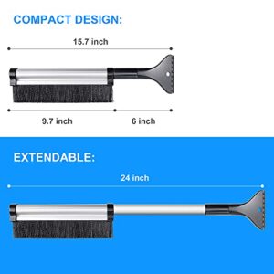 Extendable 24 Inch Snow Brush and Ice Scraper for Cars Trucks Vans and SUVs, Retracts from 24" to 17" for Easy Storage