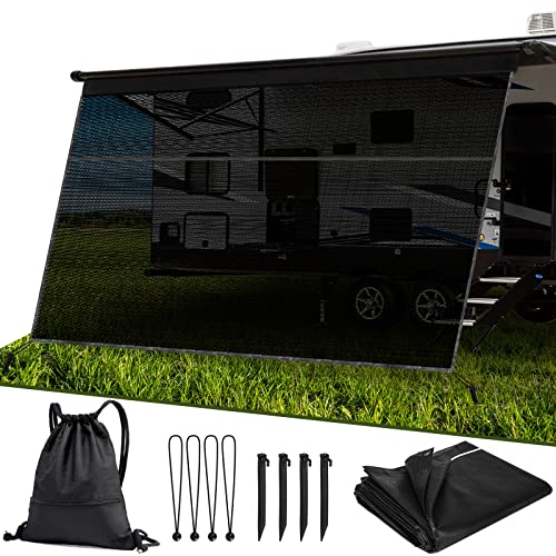 WELLUCK RV Awning Sun Shade Screen with Zipper, 9'X15' Black Mesh Camper Sunshade RV Awning Accessories, UV Blocker Privacy Screen Complete Kit for Motorhome Camper Travel Trailer Canopy