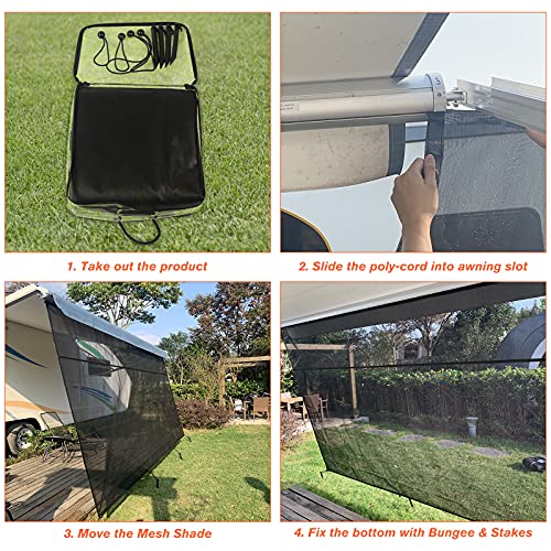 WELLUCK RV Awning Sun Shade Screen with Zipper, 9'X15' Black Mesh Camper Sunshade RV Awning Accessories, UV Blocker Privacy Screen Complete Kit for Motorhome Camper Travel Trailer Canopy