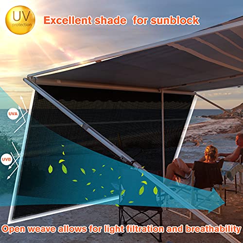 WELLUCK RV Awning Sun Shade Screen with Zipper, 9'X15' Black Mesh Camper Sunshade RV Awning Accessories, UV Blocker Privacy Screen Complete Kit for Motorhome Camper Travel Trailer Canopy