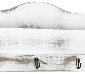 Red Co. 16” x 8” Large Decorative Wooden Wall-Mounted Rack Organizer with 3 Hooks in Distressed White Finish