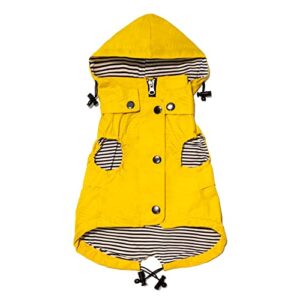 sleeveless zip up dog raincoat with reflective buttons, pockets, rain/water resistant, adjustable drawstring, & removable hood - size xs to xl - stylish premium dog raincoats (medium, yellow)