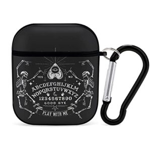 youtary vintage skeleton magic ouija black pattern airpods 1 & 2 case cover, apple airpod headphone cover unisex personalized shockproof protective wireless charging accessories with keychain