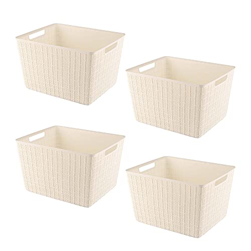 Storage Basket Organizer with Handle | Storage Bin, 17 Liter, Set of 4, Beige