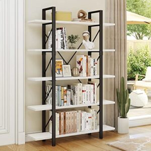 yitahome 5 tier bookshelf, freestanding 5 shelf bookcases and bookshelves, modern minimalist furniture open display storage shelves books organizer for living room bedroom home office, white