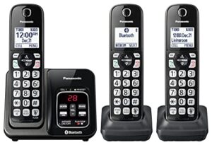 panasonic expandable cordless phone system with link2cell bluetooth, voice assistant, answering machine and call blocking - 3 cordless handsets - kx-tgd663m (metallic black)