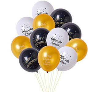 SUNBEAUTY 18 Pcs Happy Retirement Balloons With Pattern 12 Inch Black Gold and White Retirement Latex Balloons for Retirement Theme Party Decorations